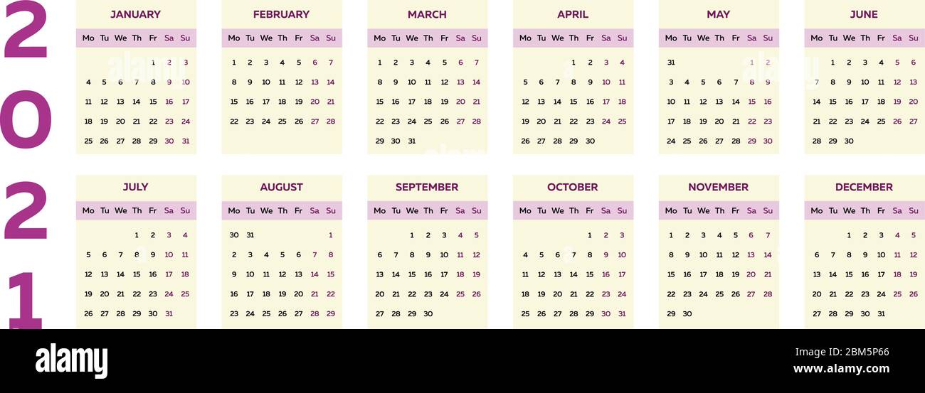 The 2021 calendar template with classical vertical columns Stock Vector ...