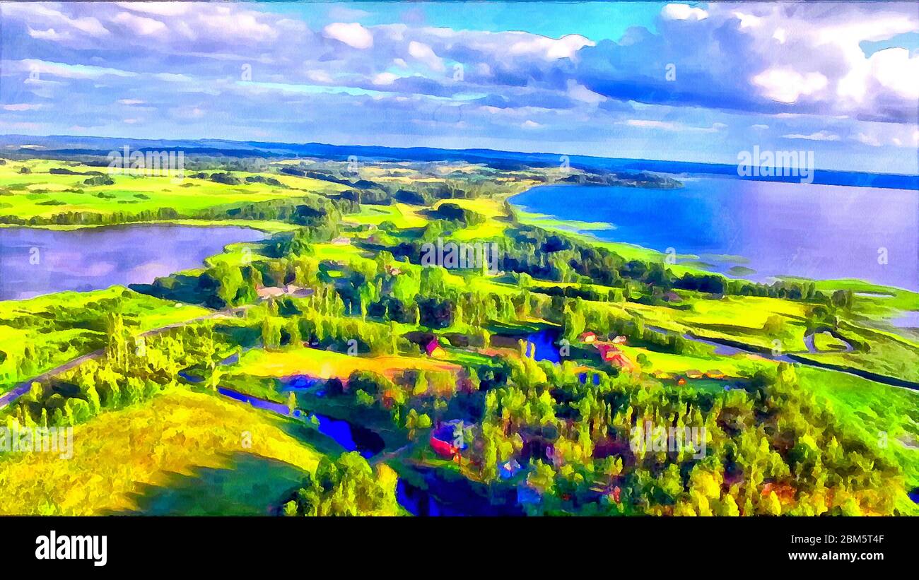 Beautiful rural landscape colorful painting looks like picture Stock ...