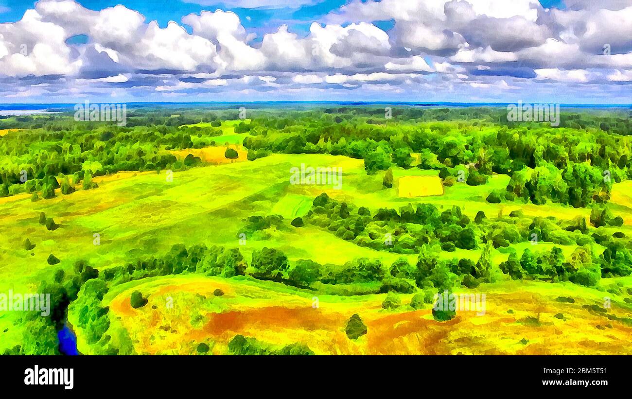 Beautiful rural landscape colorful painting looks like picture Stock ...