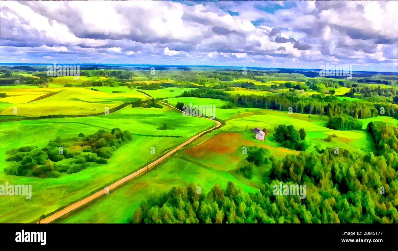 Beautiful rural landscape colorful painting looks like picture Stock ...