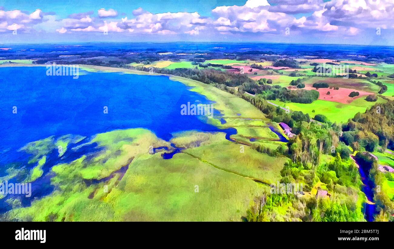 Beautiful rural landscape colorful painting looks like picture Stock ...