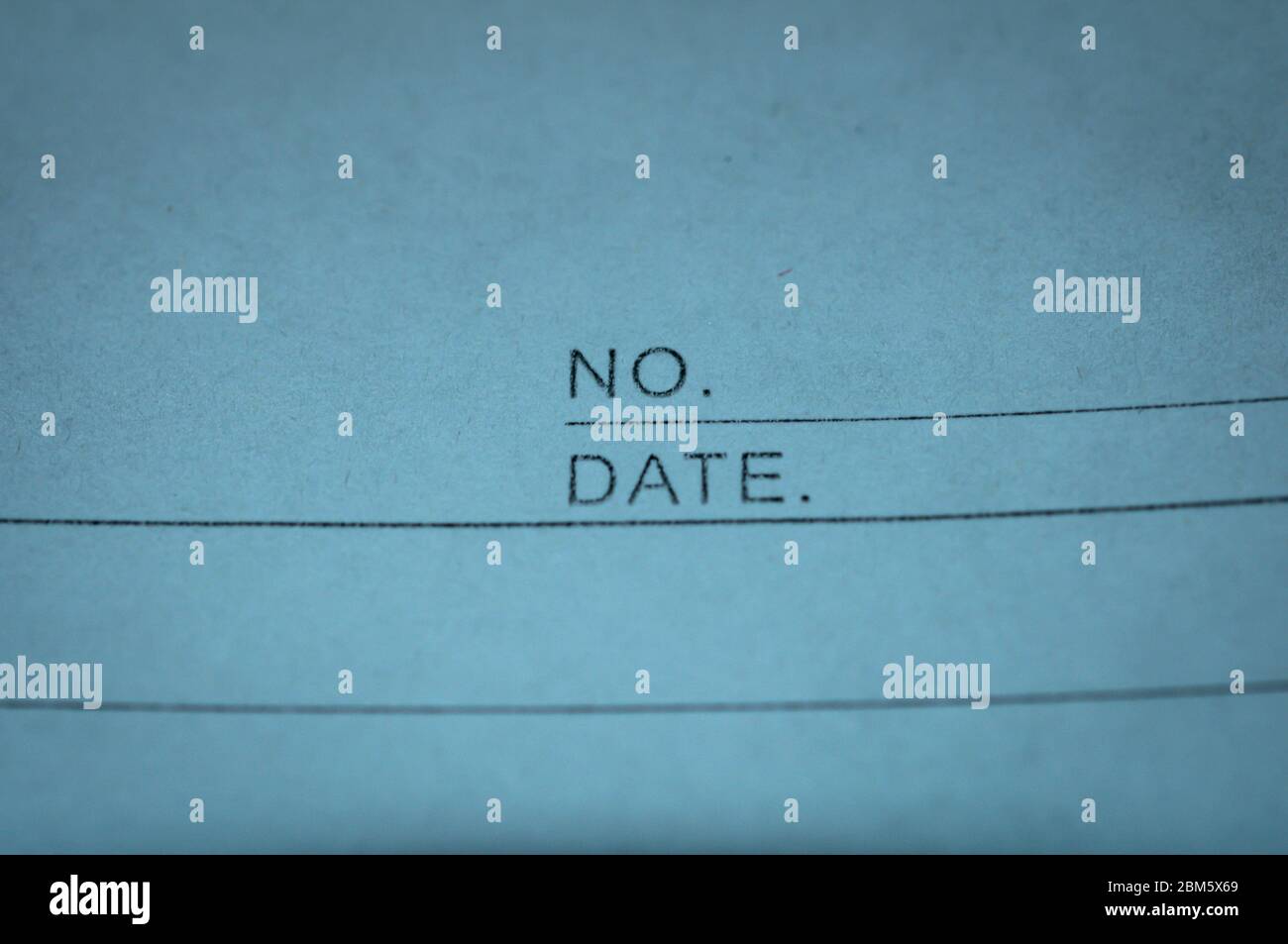 Close up of document with empty space for writing no (number) and date ...