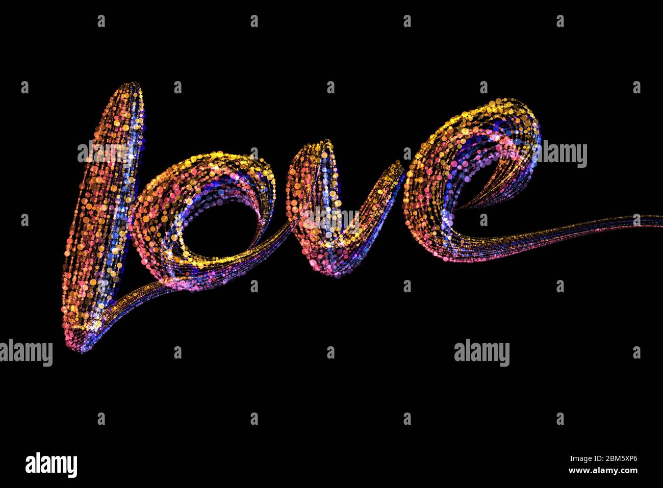 Love word Handwritten lettering written by bright colorful confetti ...