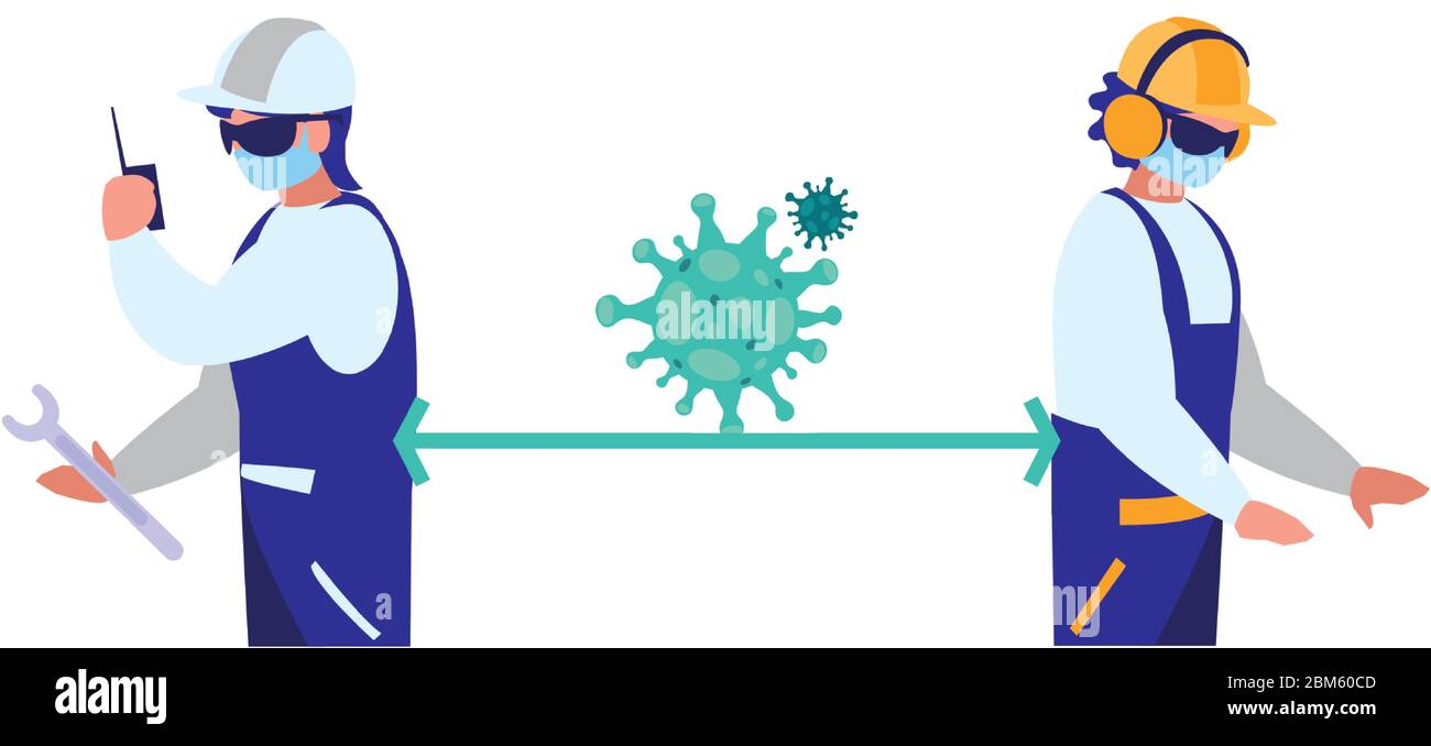 Industrial workers working with safety rules vector illustration design ...