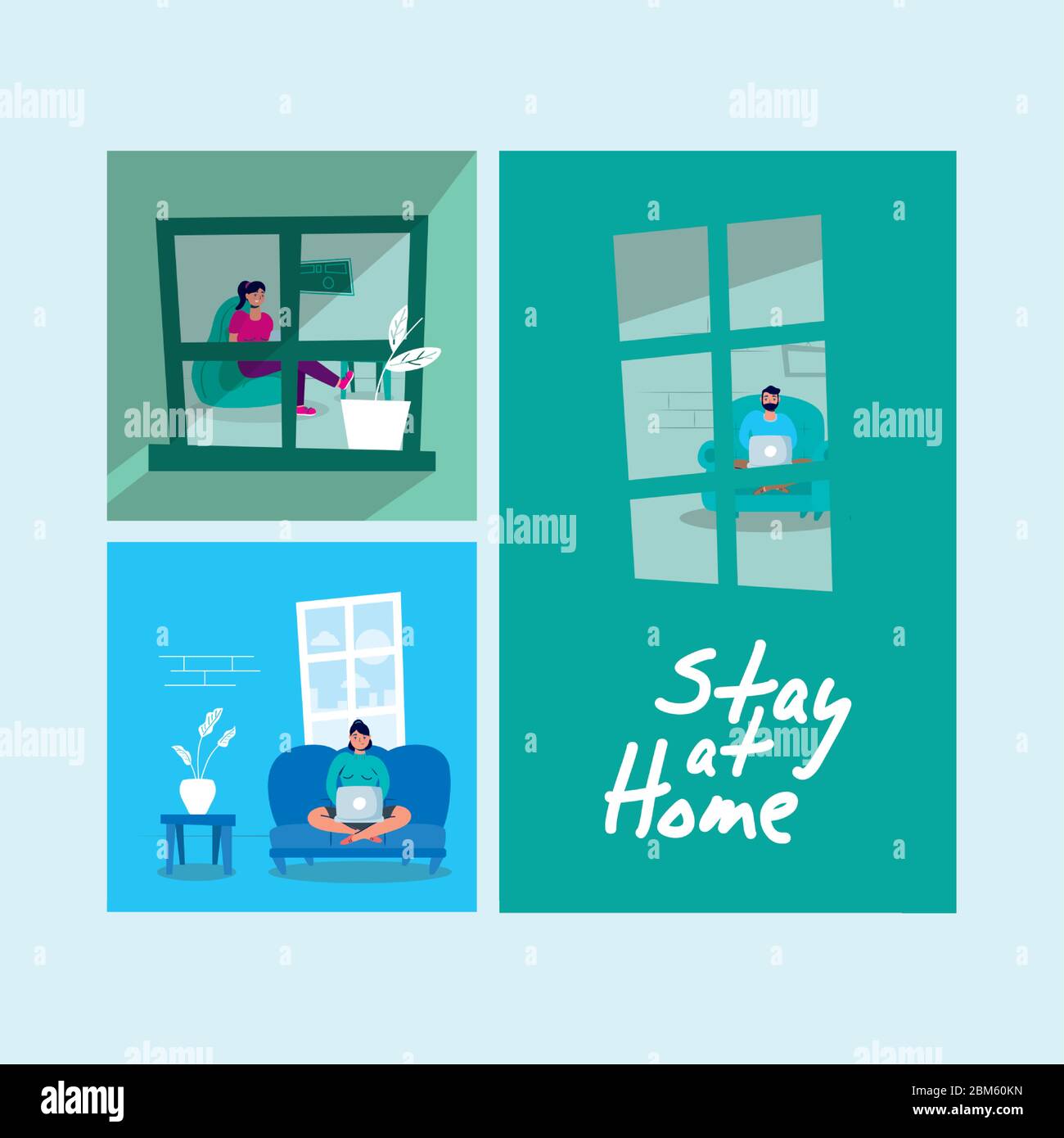stay at home campaign set scenes Stock Vector Image & Art - Alamy