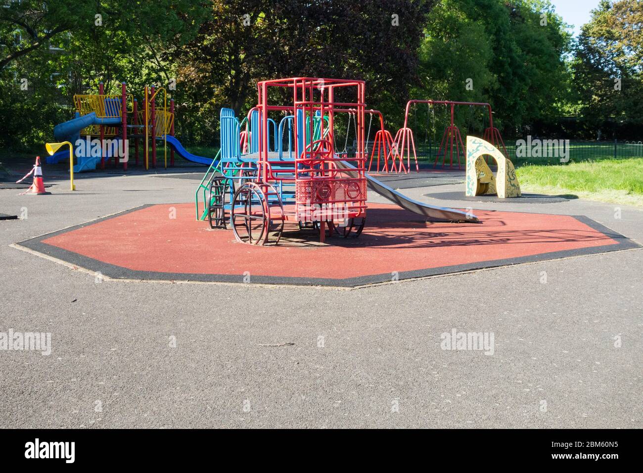 An empty and abandoned children's playground in Barnes, SW London, UK ...