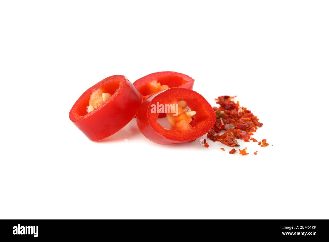 Chilli pepper slices isolated on white background Stock Photo - Alamy