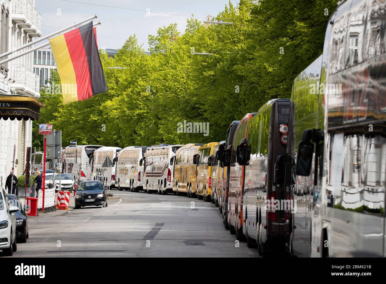 Hamburg, Germany. 07th May, 2020. Numerous coaches take part in a bus ...