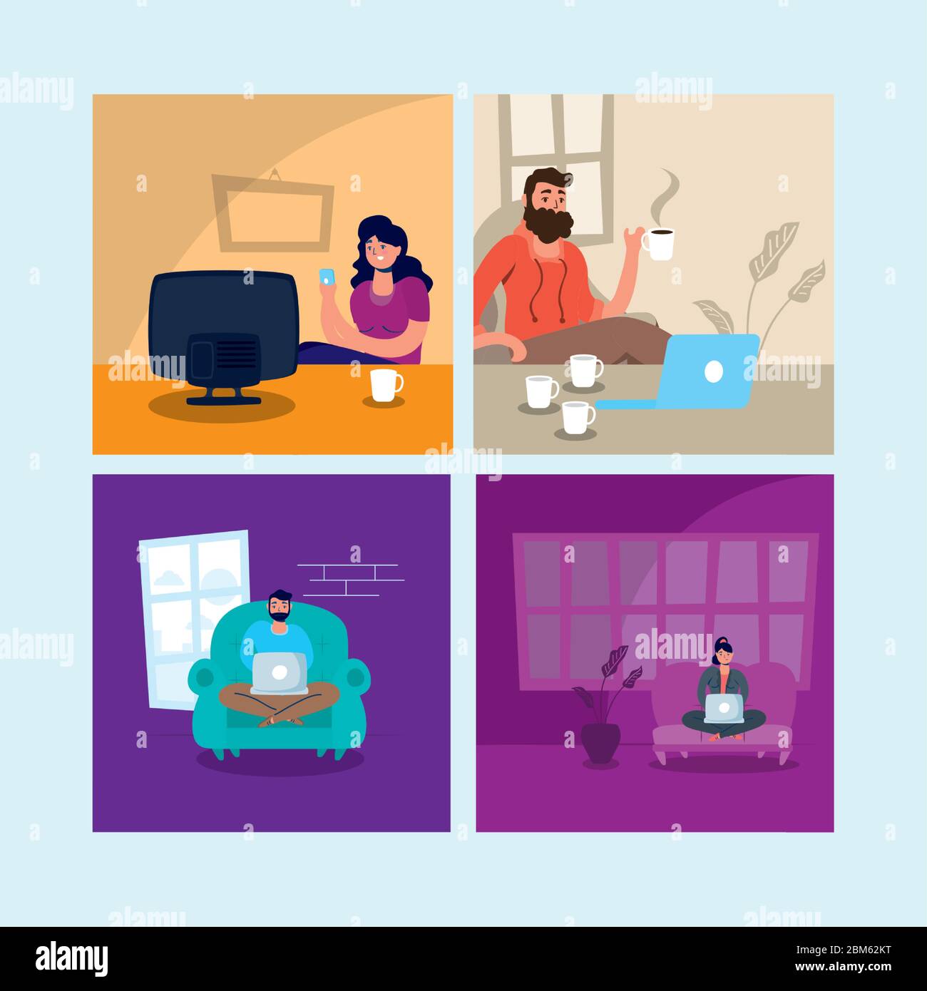 stay at home campaign set scenes Stock Vector Image & Art - Alamy