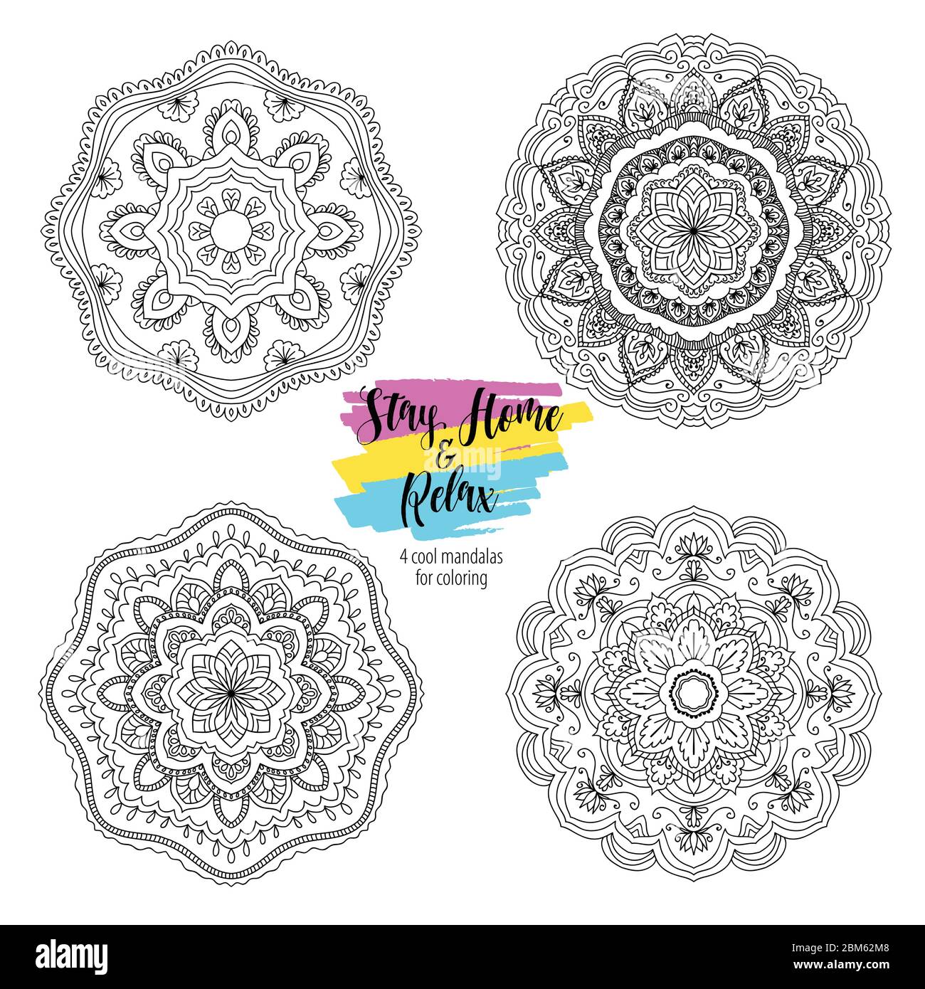 Stay Home and relax with mandala round floral ornament. Decorative ...