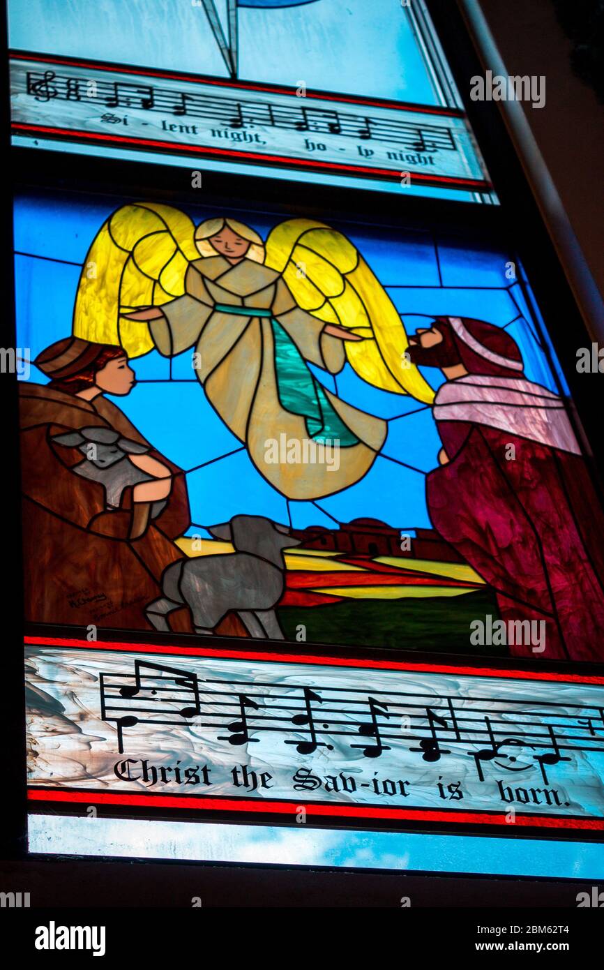 Stained glass window in the Silent Night Chapel Stock Photo - Alamy
