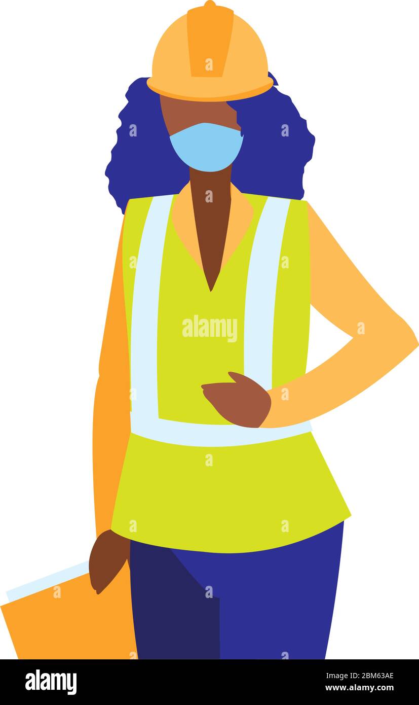 industrial worker woman working with face mask vector illustration ...