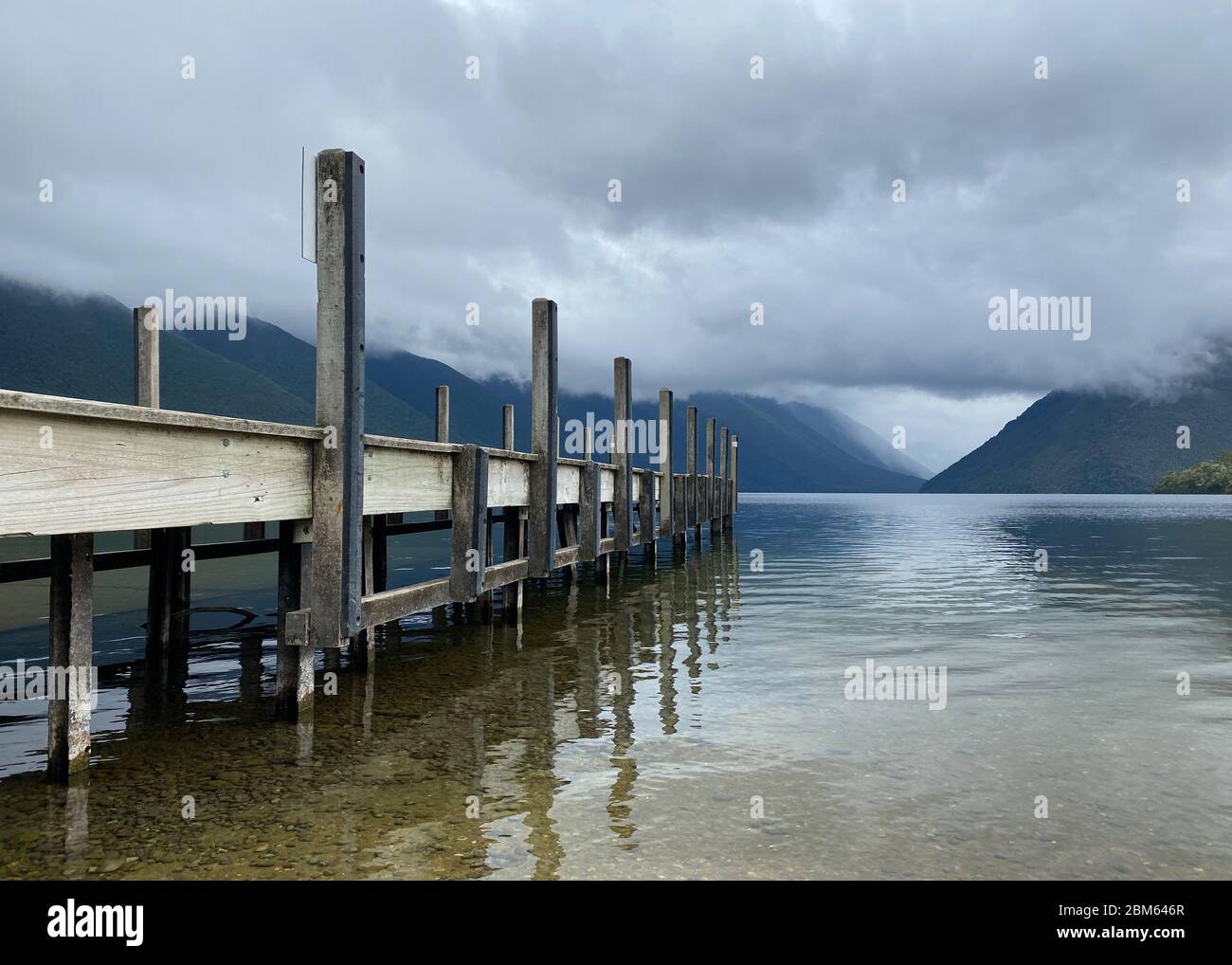 Wooden jetty at Lake Rotoiti, St Anaud, New Zealand Stock Photo - Alamy