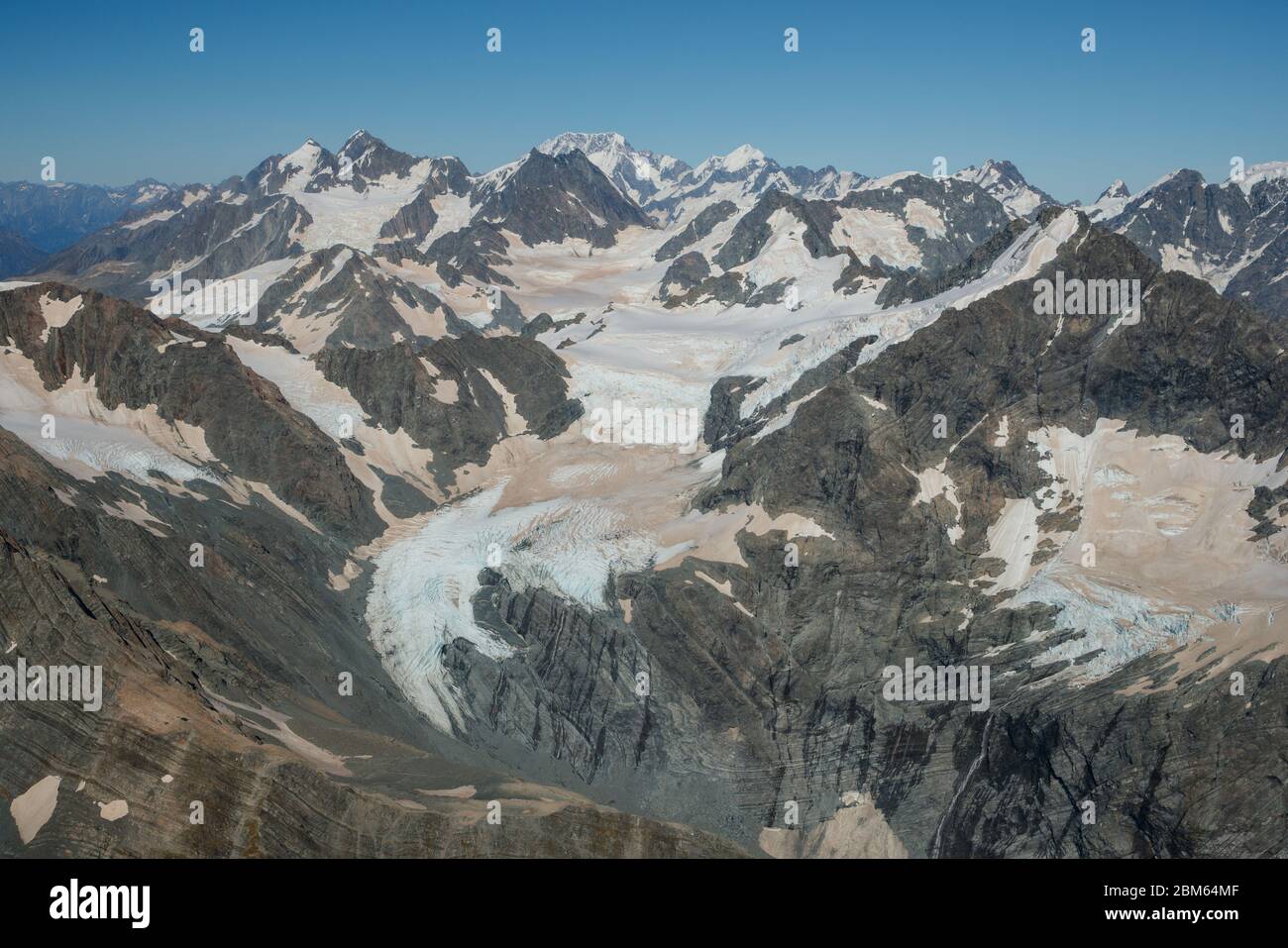 Aerial view of glaciers and mountains in Mount Cook National Park, New ...