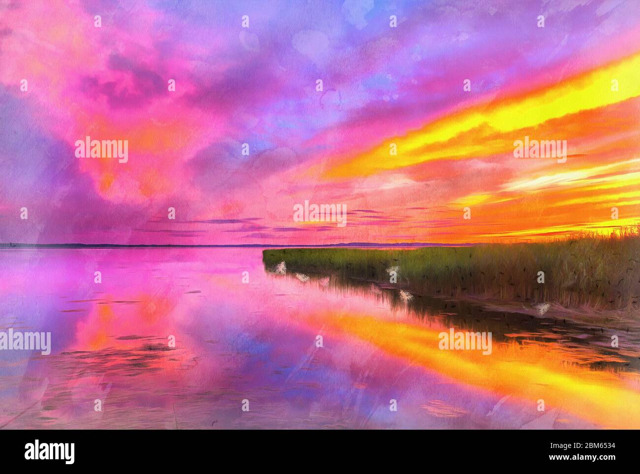 Beautiful dramatic watercolour sunset over hi-res stock photography and ...