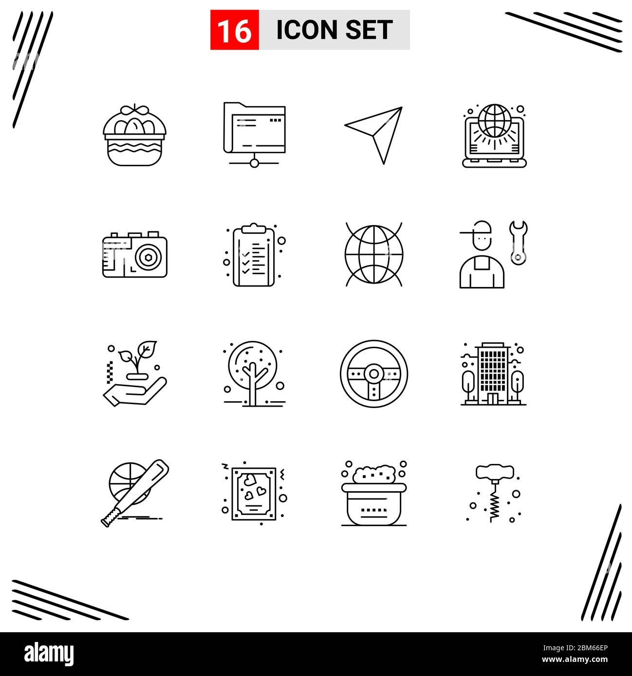 Stock Vector Icon Pack of 16 Line Signs and Symbols for camera, world ...