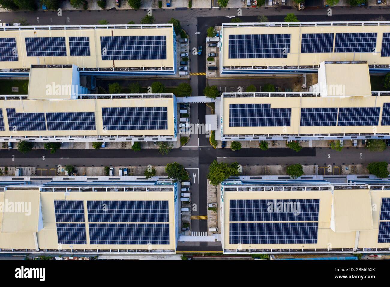 Solar panels installed on industrial factories rooftop. Singapore Stock ...
