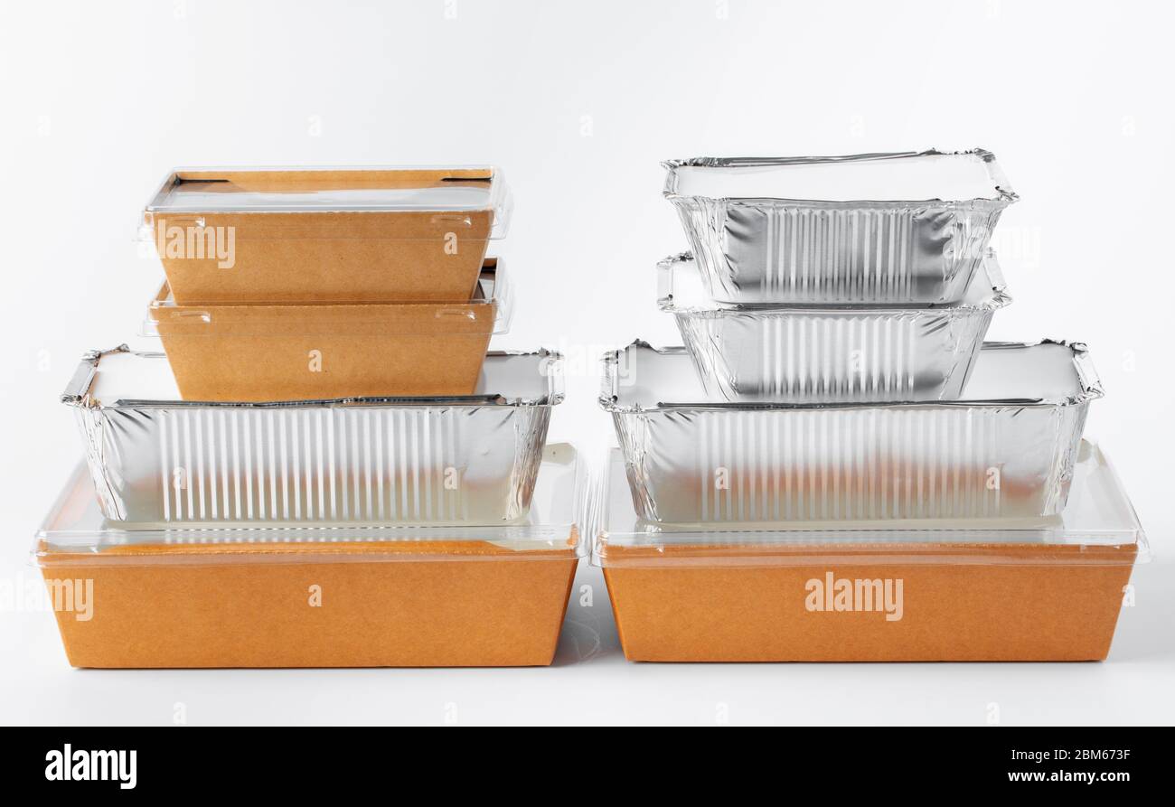 Assortment of food delivery containers on white background Stock Photo ...