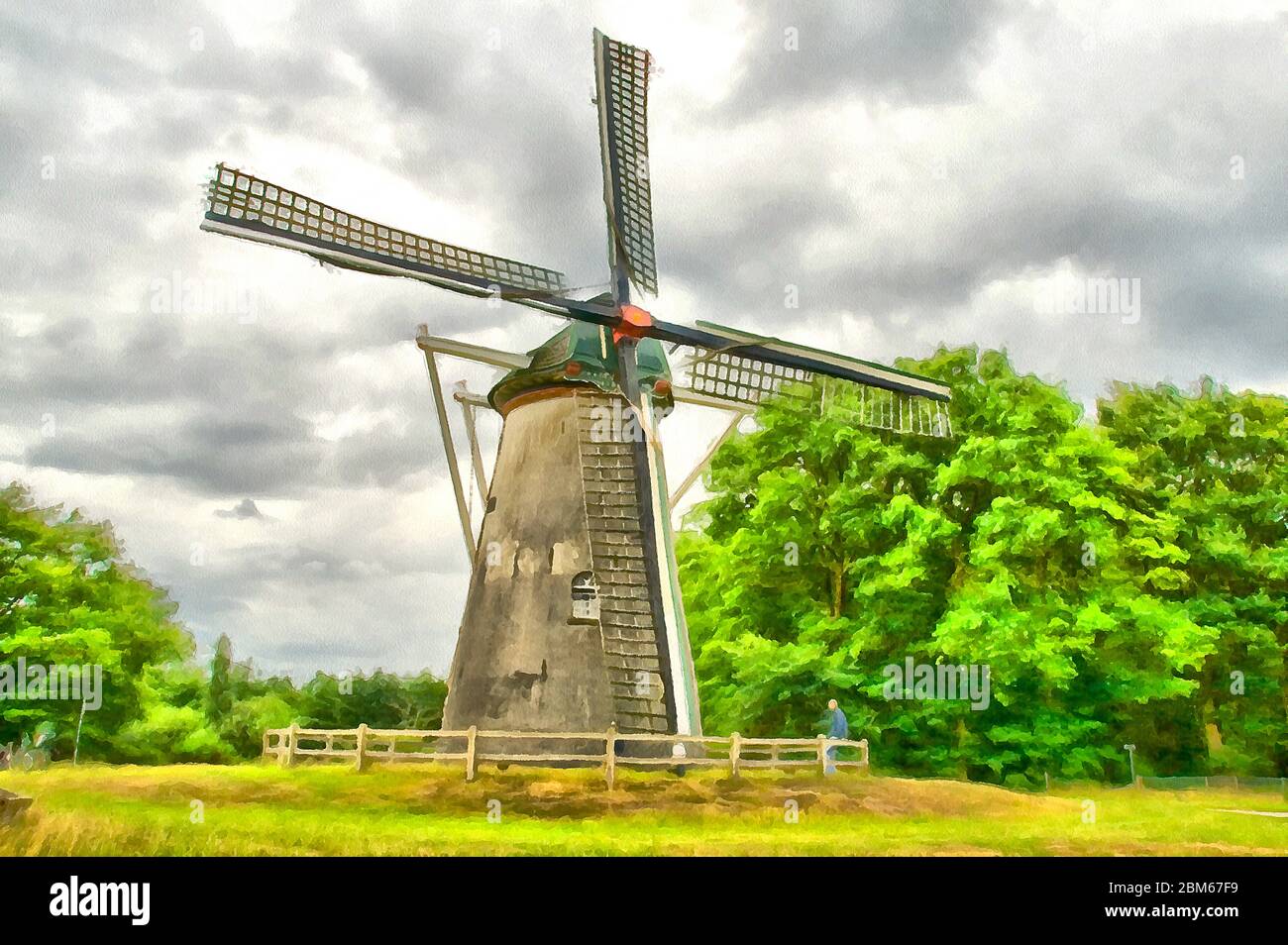 Old windmill colorful painting looks like picture Stock Photo - Alamy