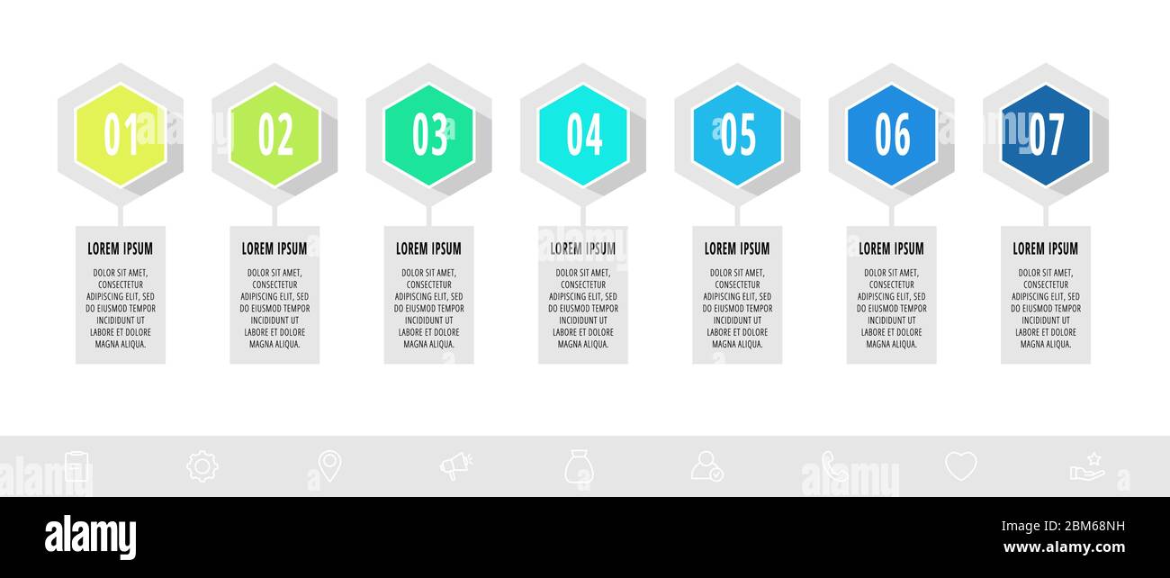 Hexagon infographic design template with 7 options and arrows. Vector ...