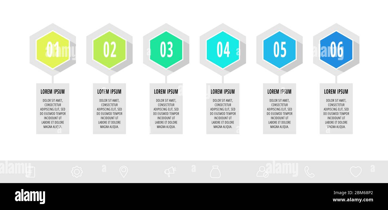 Hexagon infographic design template with 6 options and arrows. Vector ...