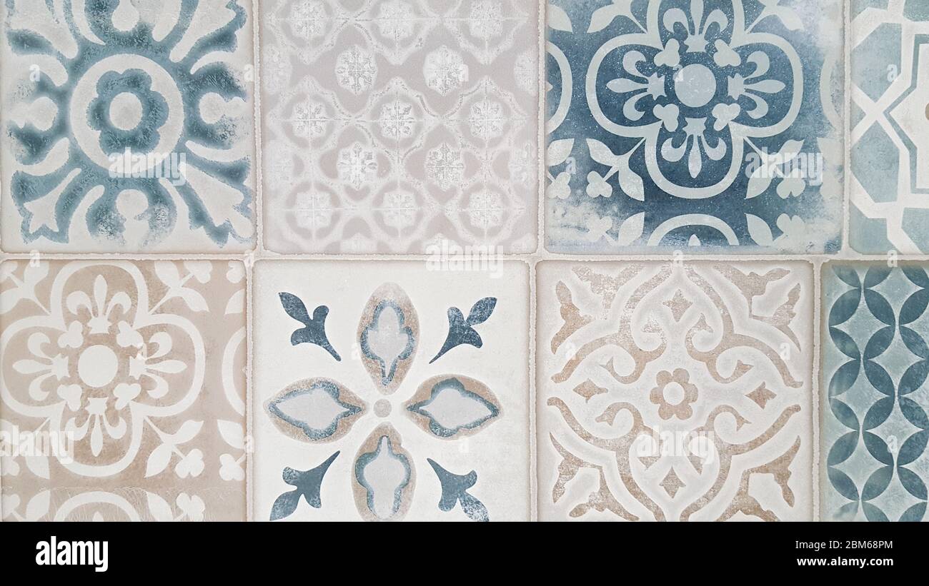 ancient old wall from colorful ceramic tiles for background Stock Photo ...