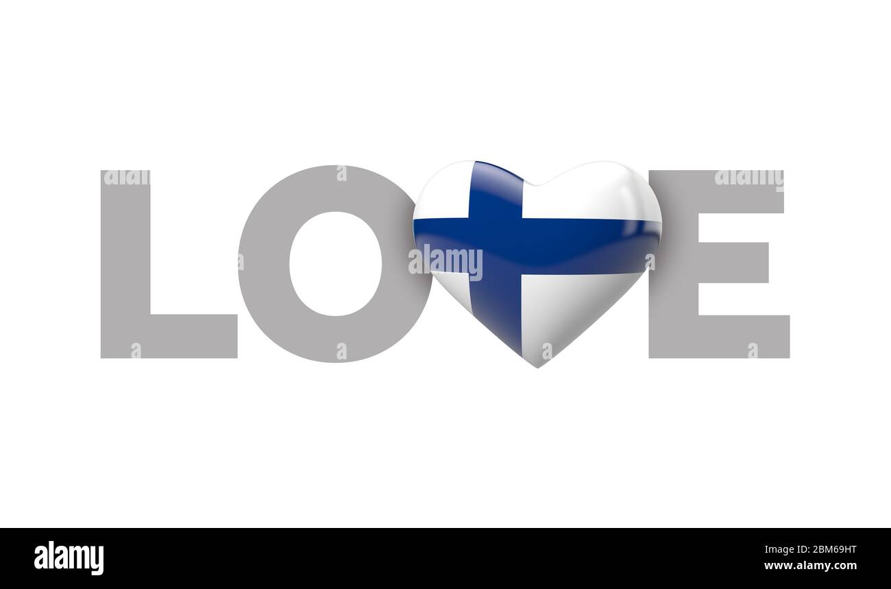 Love Finland heart shaped flag with love word. 3D Rendering Stock Photo ...