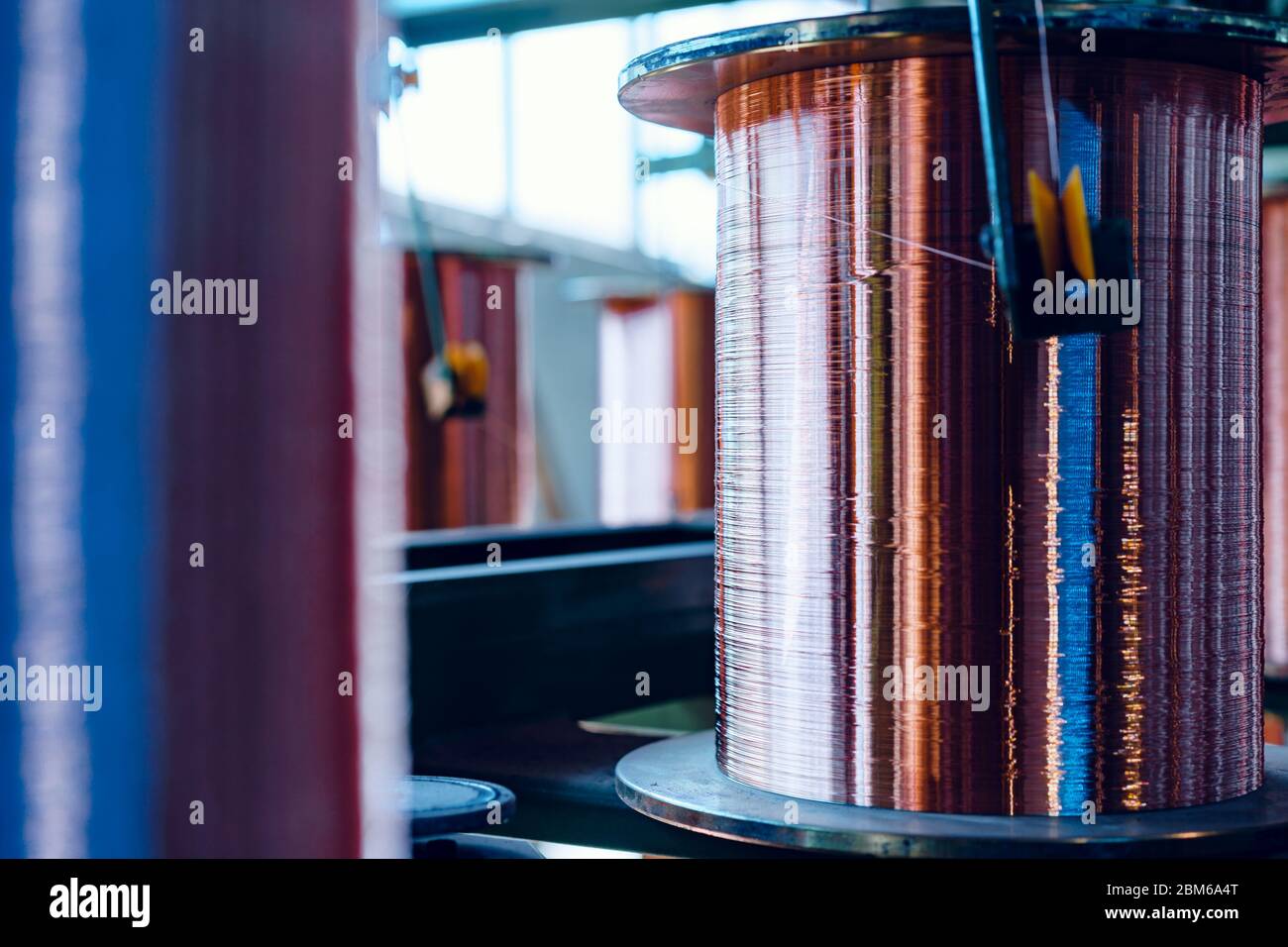 Production of copper wire, cable in reels at factory. Cable factory ...