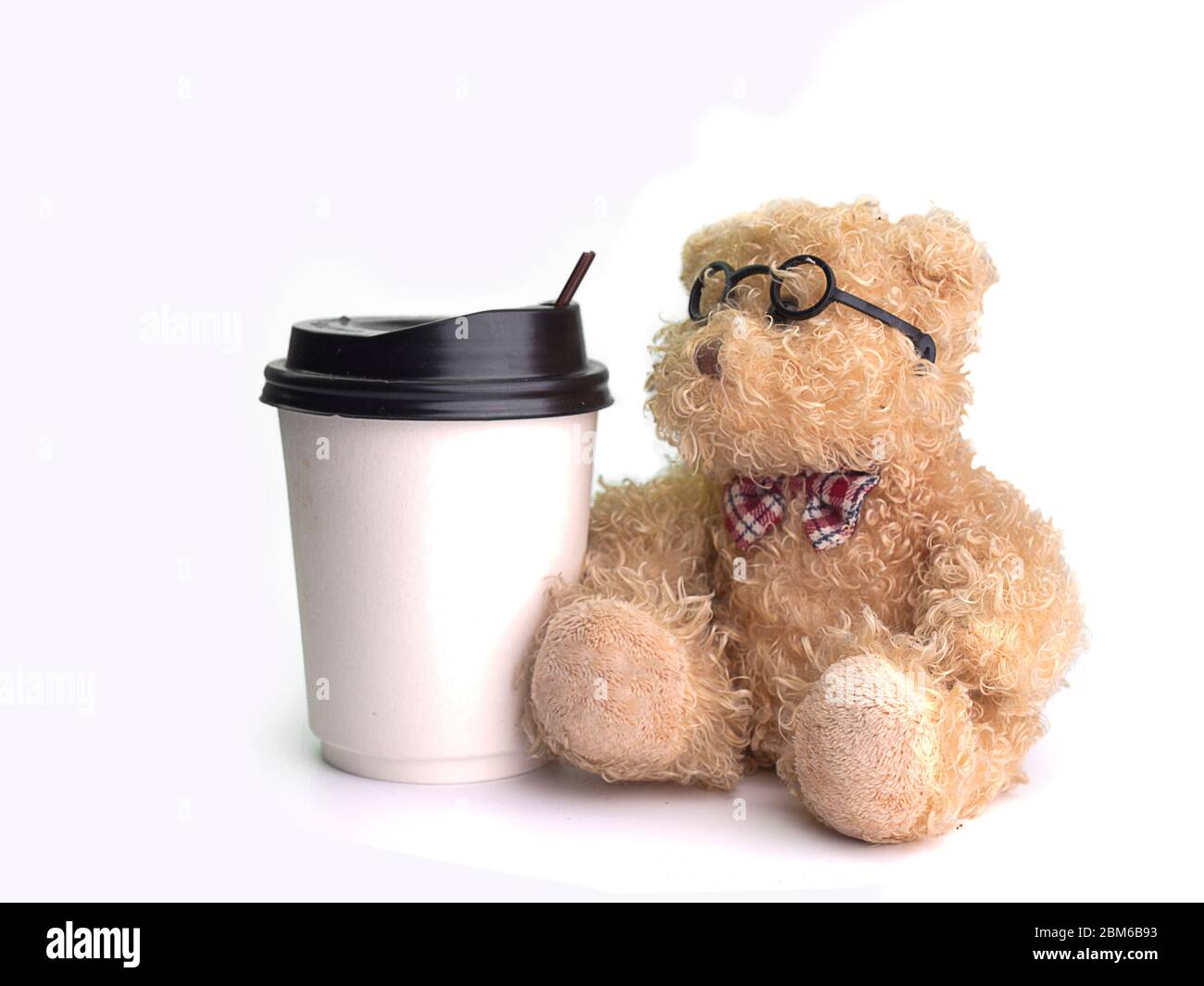 Teddy bear with cup of coffee , Put on a white background Stock Photo ...