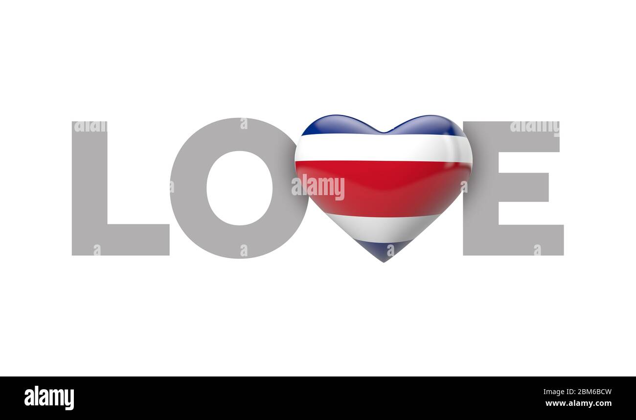 Love Costa Rica heart shaped flag with love word. 3D Rendering Stock ...