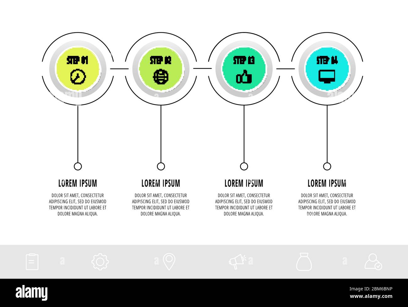 Infographic circles with 4 steps, labels. Line vector template. Can be used for diagram ...