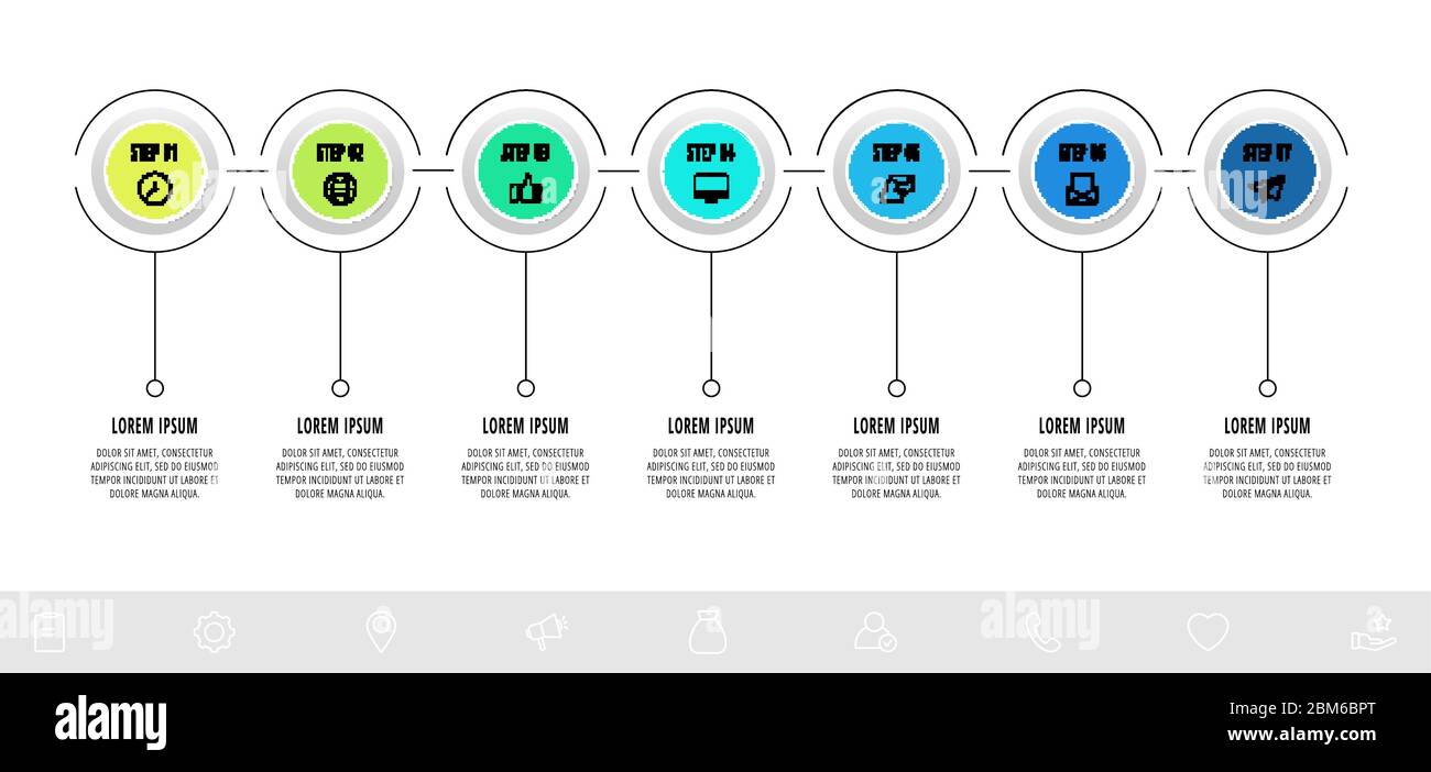 Infographic circles with 7 steps, labels. Line vector template. Can be used for business, web ...