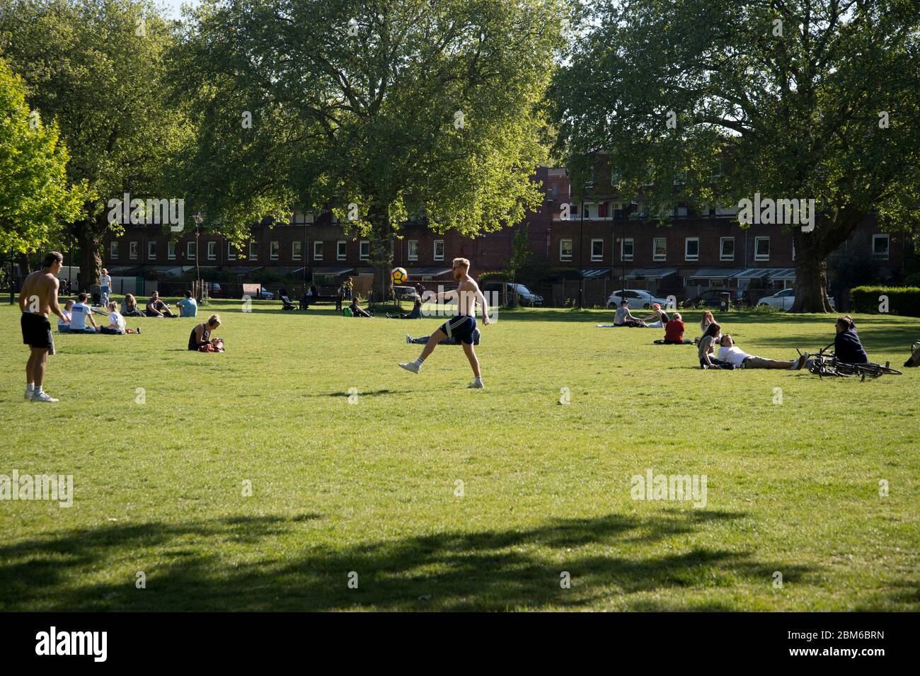 London May 2020 The Covid-19 pandemic. Exercise in London Fields ...