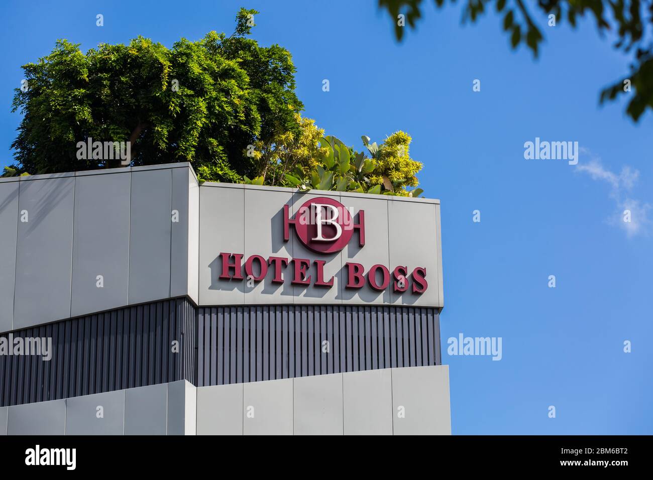 A close-up view of Hotel Boss signage and logo, Singapore, Southeast ...