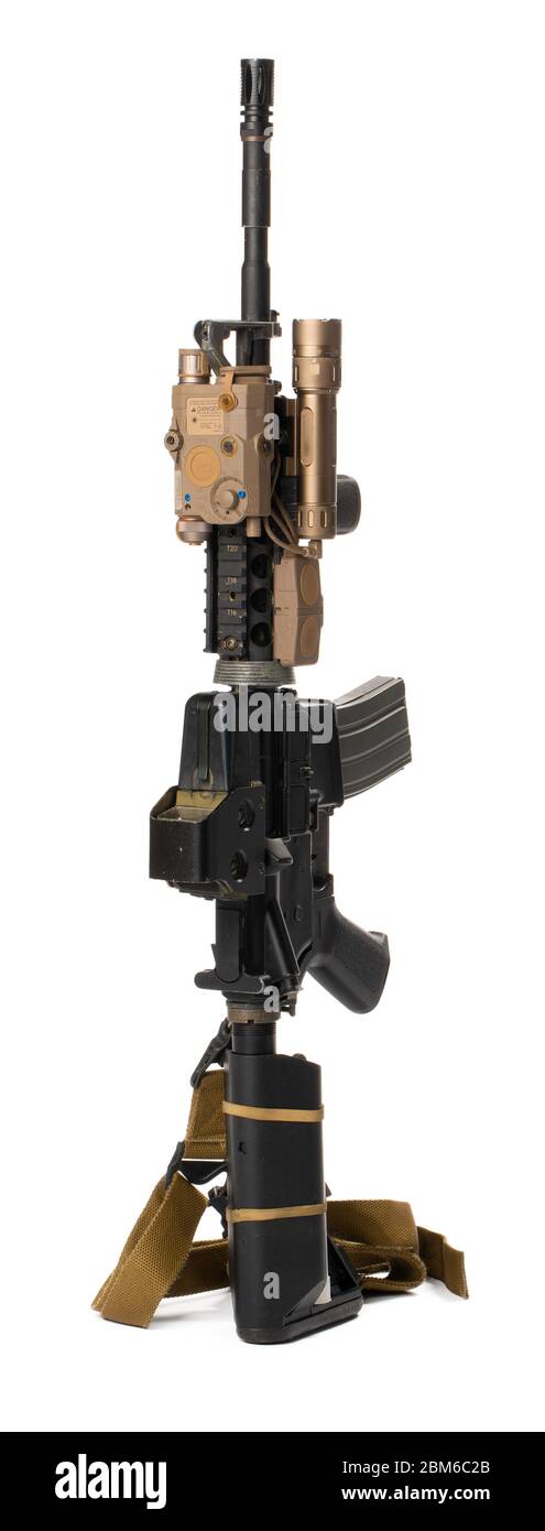 Military toy airsoft rifle isolated on white background Stock Photo - Alamy