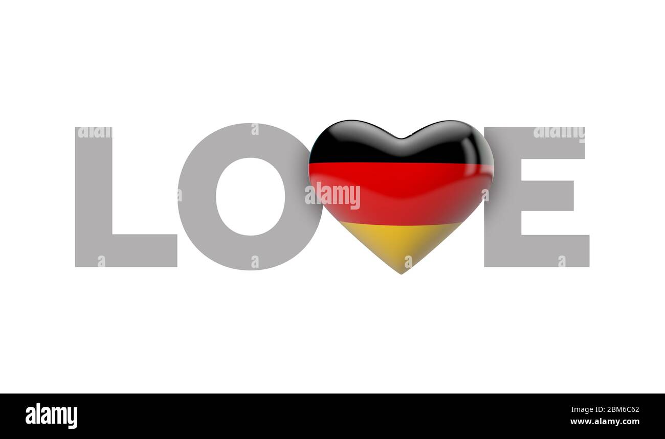 Love Germany heart shaped flag with love word. 3D Rendering Stock Photo ...