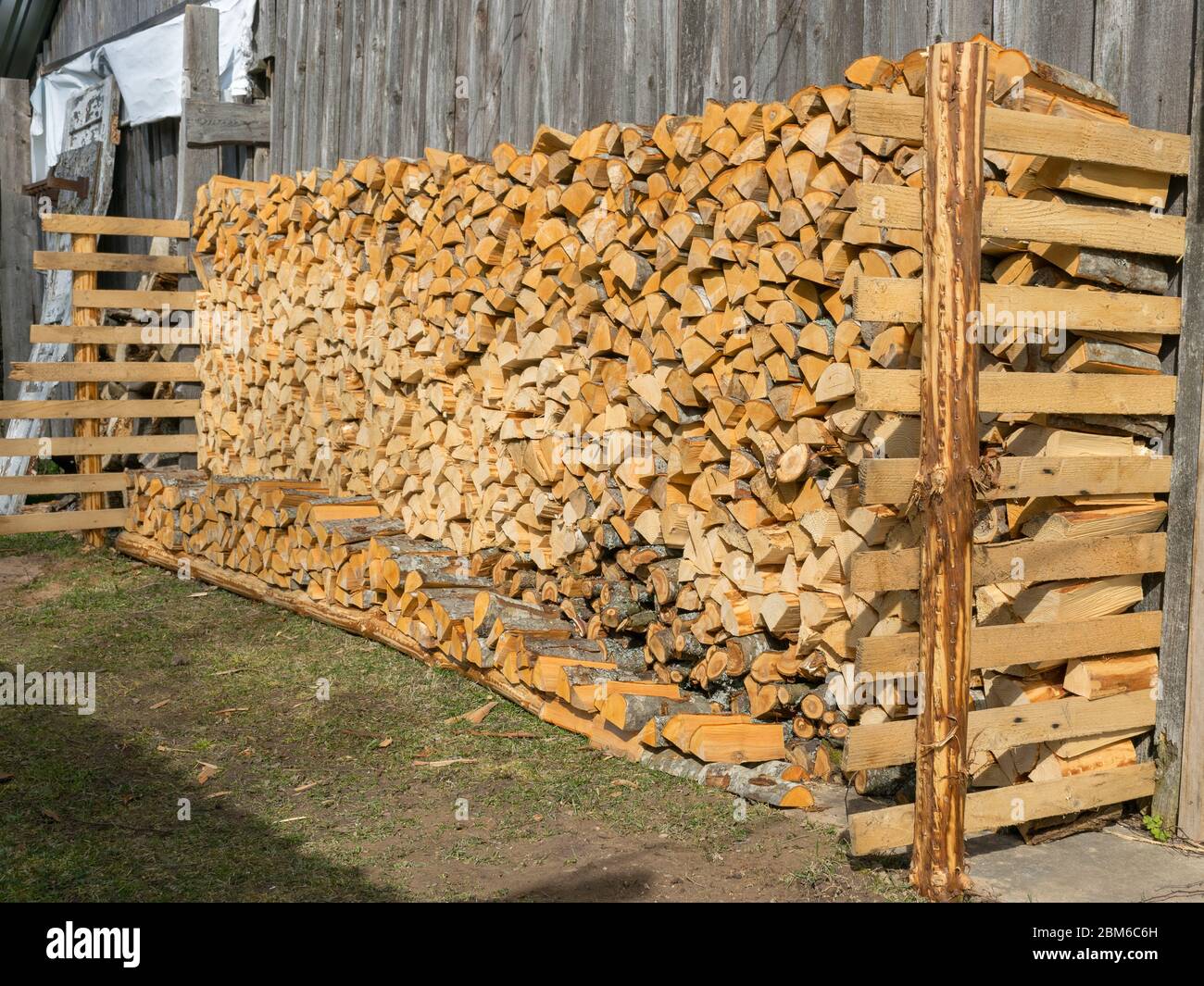 picture with a beautiful stack of firewood, the texture of split ...