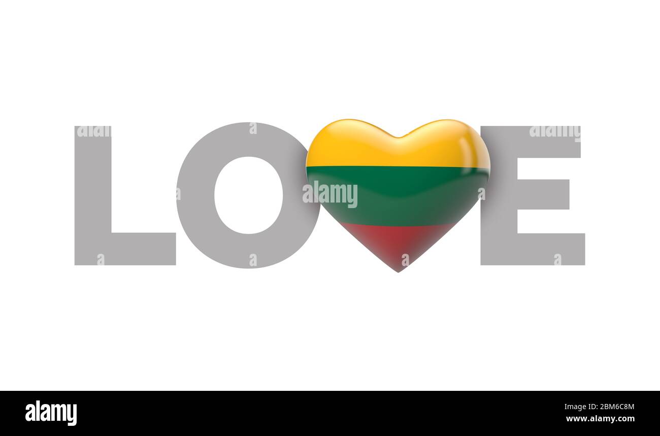 Love Lithuania heart shaped flag with love word. 3D Rendering Stock ...