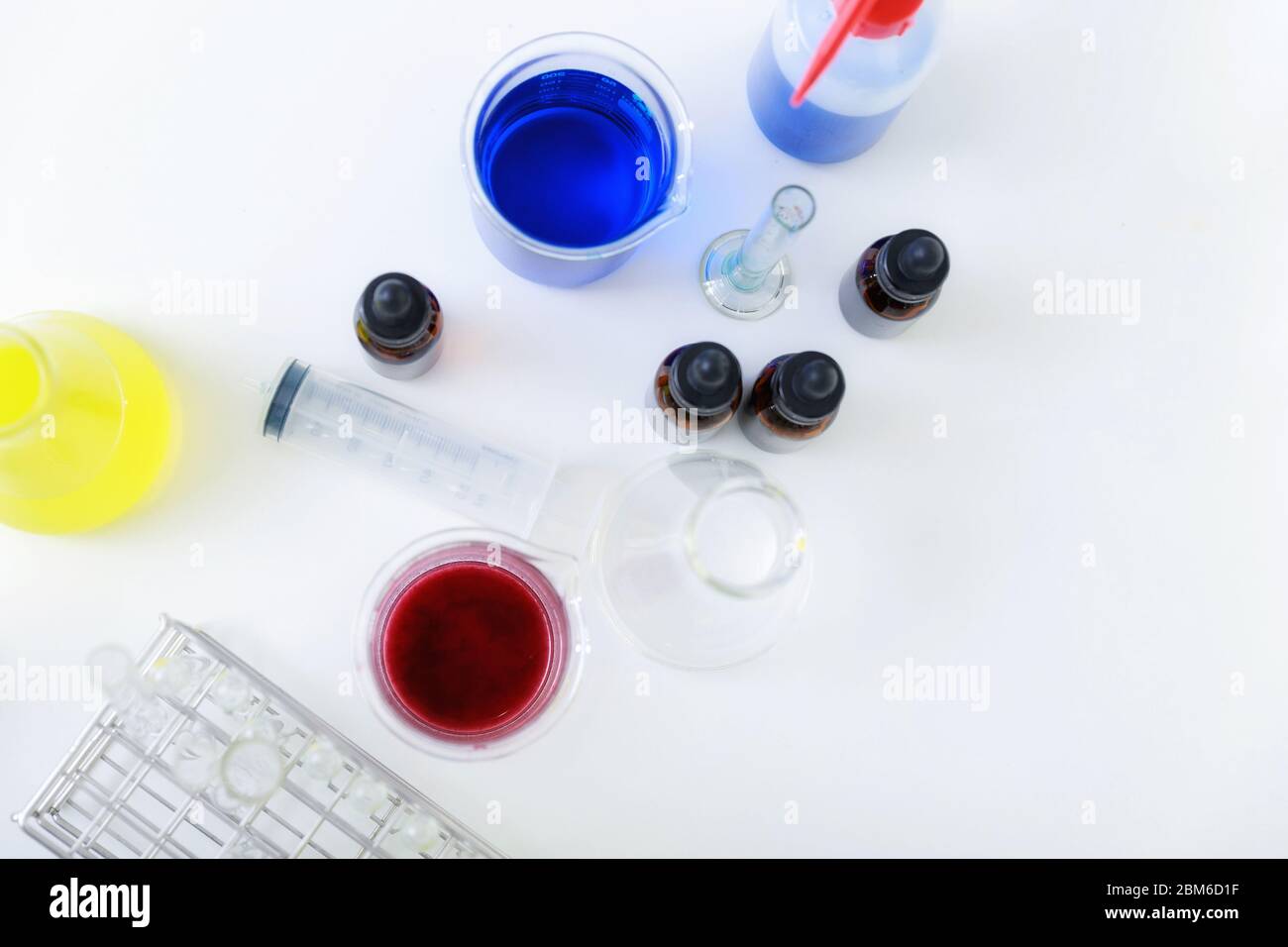Top view of scientific experiment equipment on work table in a medical ...