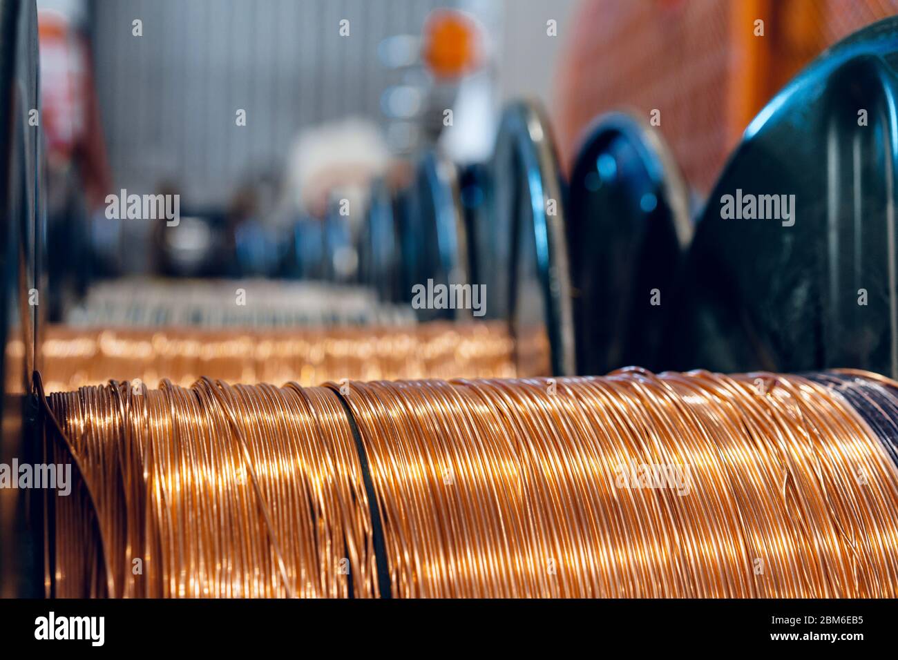 Production of copper wire, cable in reels at factory. Cable factory ...
