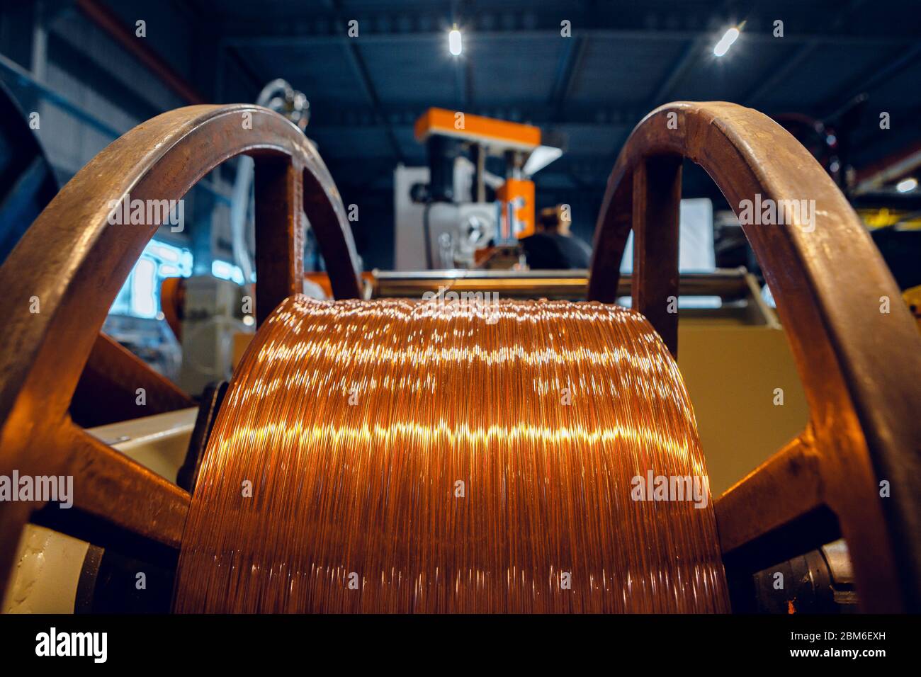 Production of copper wire, cable in reels at factory. Cable factory ...