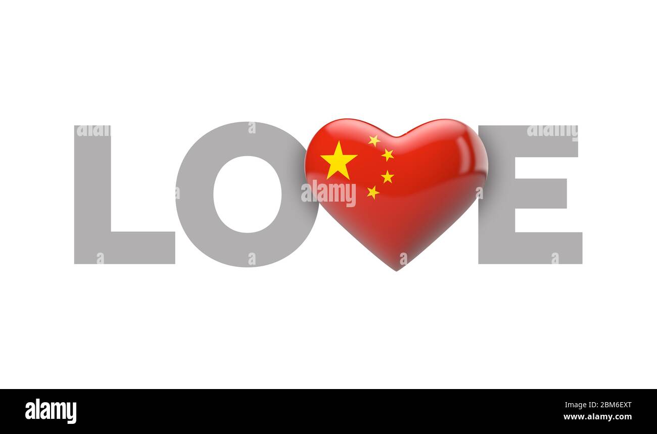 Love China heart shaped flag with love word. 3D Rendering Stock Photo ...