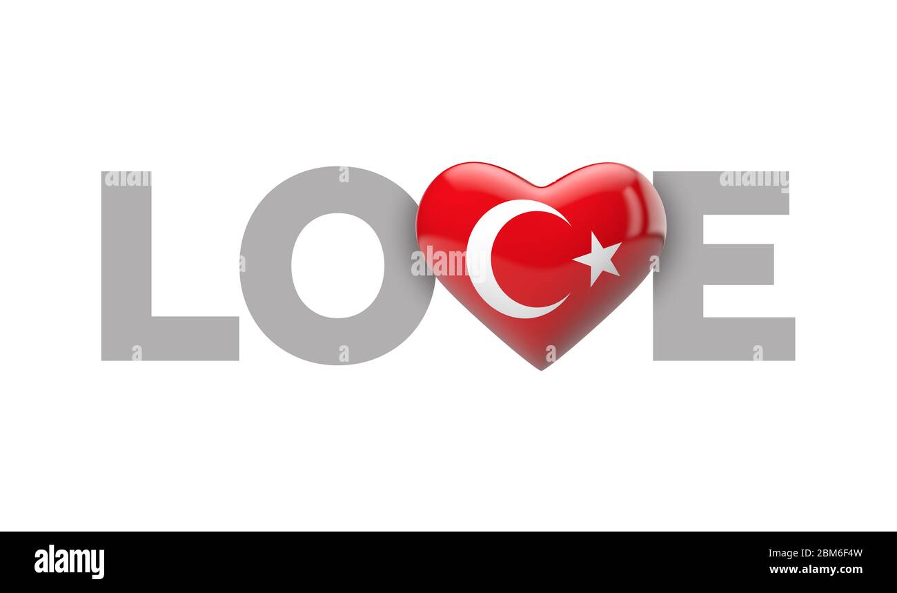 Love Turkey heart shaped flag with love word. 3D Rendering Stock Photo ...