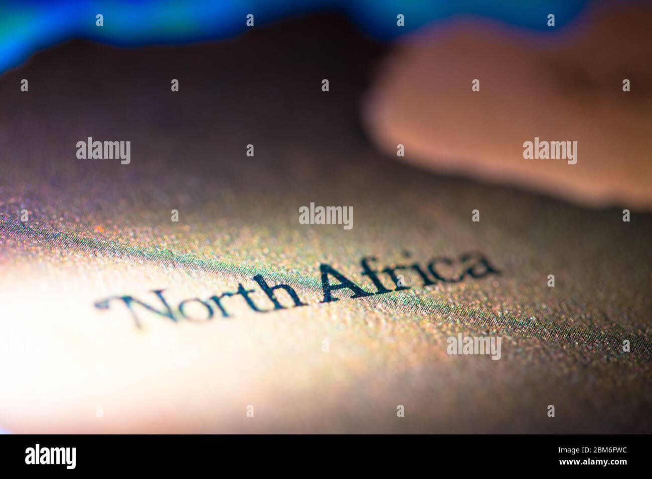 Shallow depth of field focus on geographical map location of Northern ...
