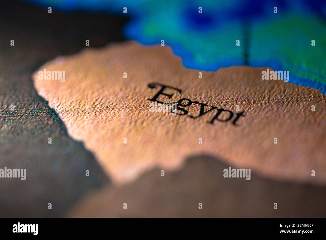 Shallow depth of field focus on geographical map location of country ...