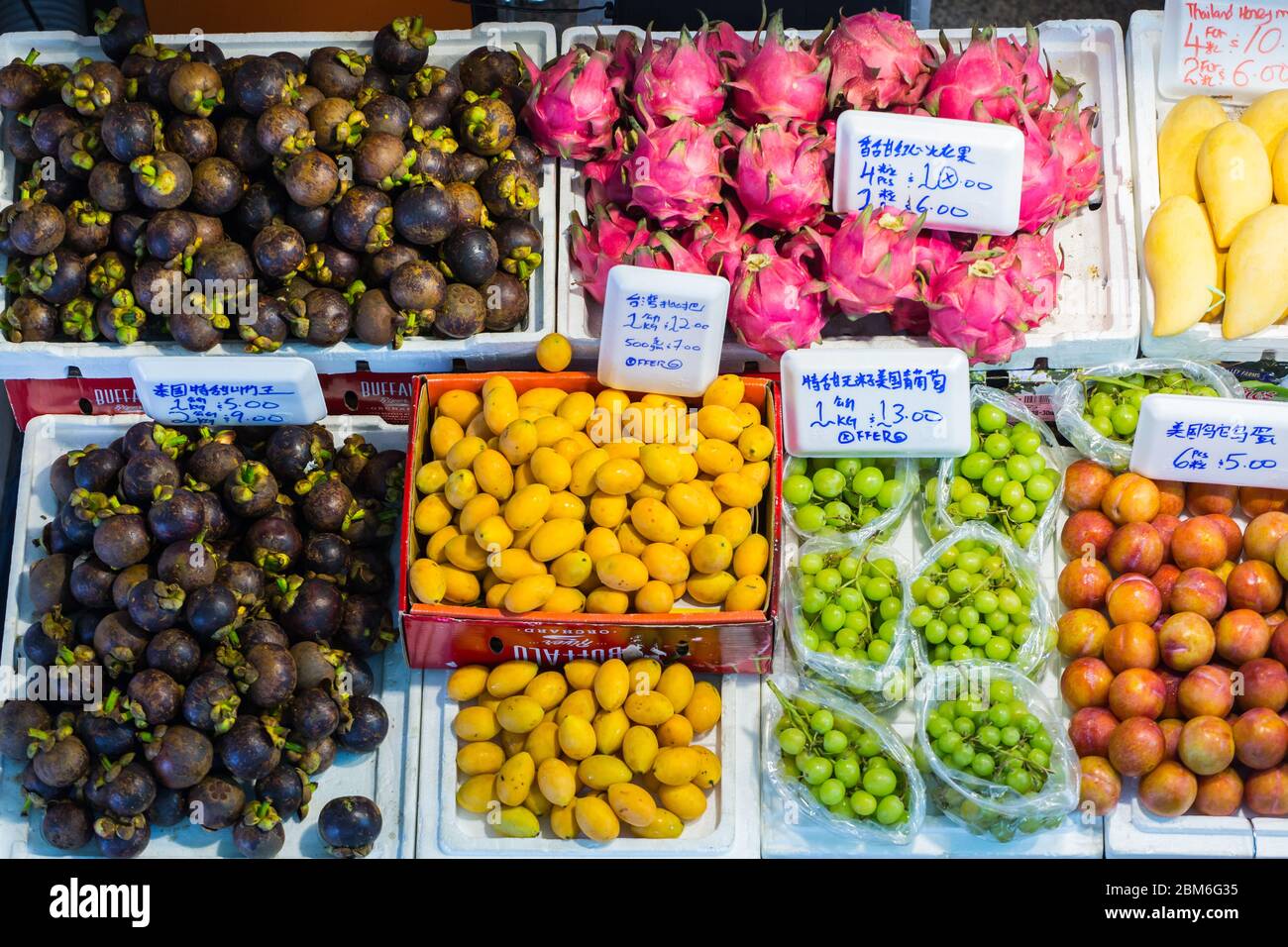 Aerial view of street fruit store sell a wide variety of tropical ...