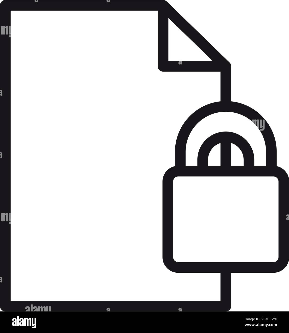 cyber security concept, document page with padlock icon over white ...