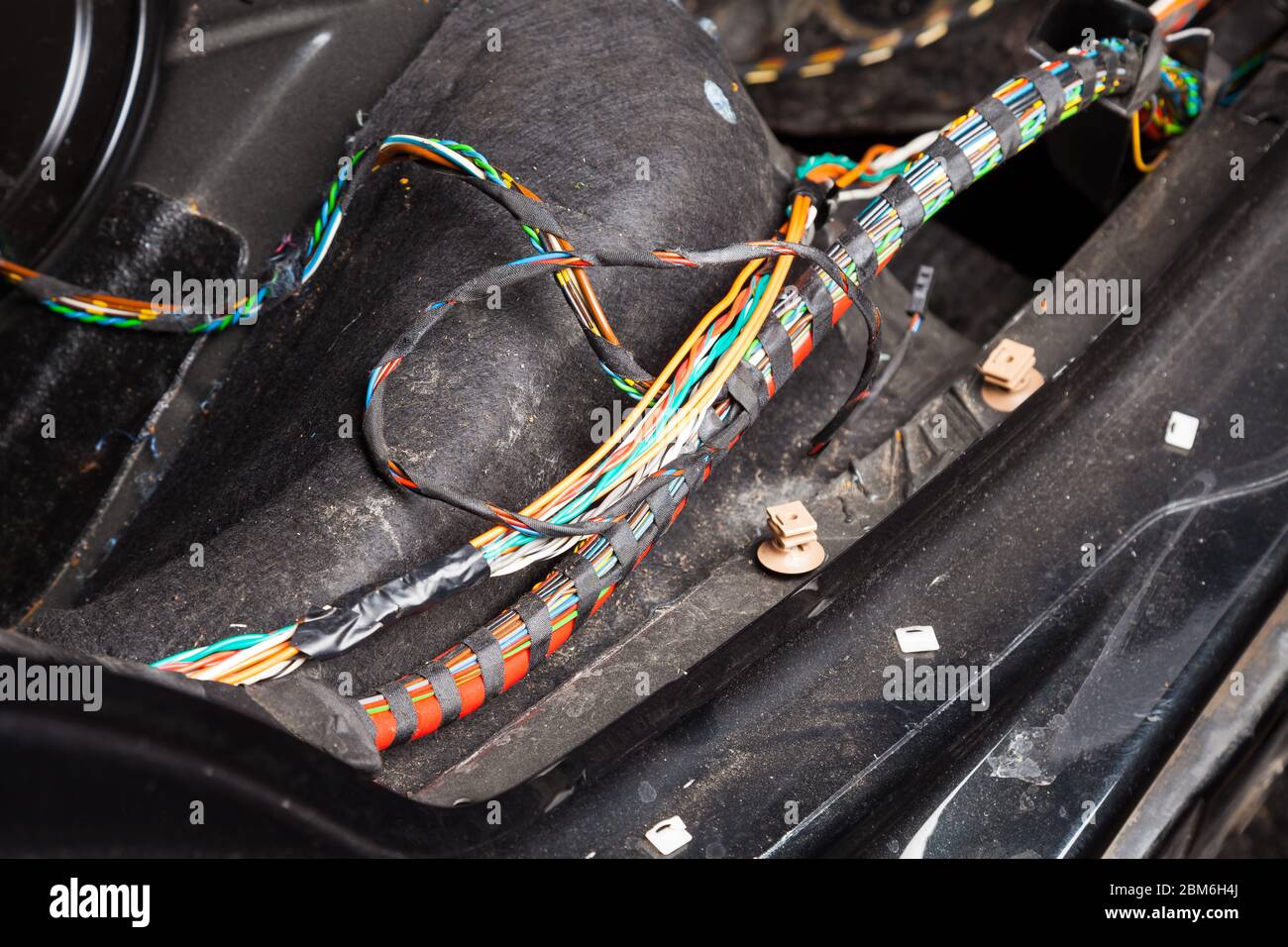 Large wide cable with multicolored orange and green wires, connectors ...