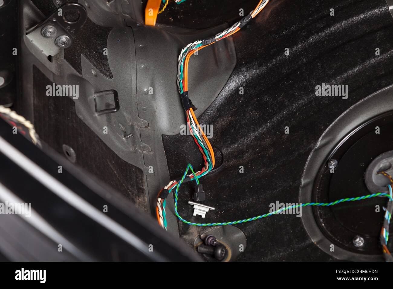 Large wide cable with multicolored orange and green wires, connectors ...