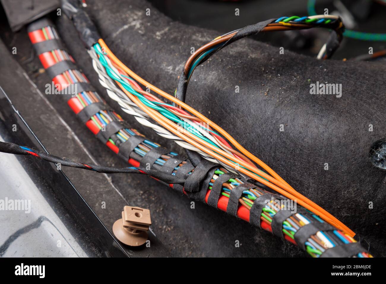 Large wide cable with multicolored orange and green wires, connectors ...